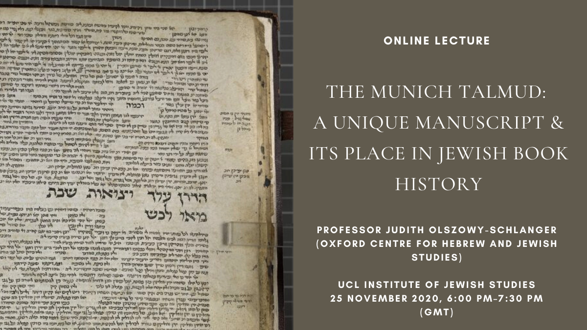 Online Lecture: ‘The Munich Talmud: a unique manuscript and its place ...